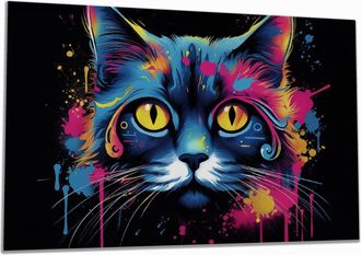 Wallario Herdabdeckplatte/Spritzschutz aus Glas, 1-teilig, 80x52cm, für Ceran- und Induktionsherde, Katze im Farbrausch