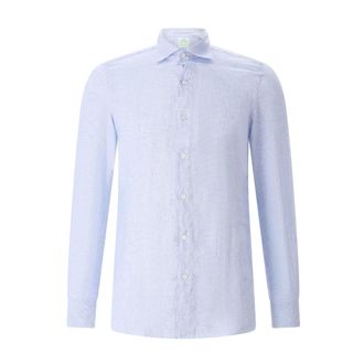 Finamore Homme, Chemises, Bleu, Taille: M Chemise Casual &agrave; Carreaux en Lin