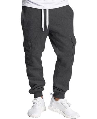 Southpole Herren Active Basic Jogger Fleece Pants Jogginghose, Heather Charcoal (Cargo), 4XL Große Größen Tall