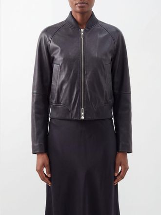 Sportmax Blouson bomber en cuir dagneau lisse avec fermeture zipp&eacute;e et poches fendues