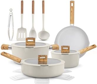 Nutrichef NutriChef 14-teiliges Nonstick Keramik Kochgeschirr Set - Induktionsgeeignete T&ouml;pfe und Pfannen mit Glasdeckeln, Klappgriffen, Gleichm&auml;&szlig;ige W&auml;rmeverte