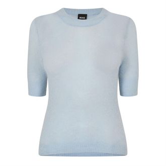 HUGO BOSS T-Shirt f&uuml;r Damen, Mohair, Schmal, kurz&auml;rmlig (Pastellblau)