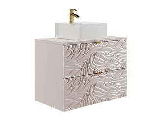 Vente-Unique Mueble de baÒo suspendido Texturizado Con Lavabo Cuadrado sobre encimera - Beige - 80 cm - RINAREL