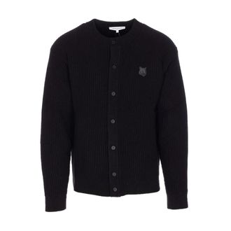 Maison Kitsun&eacute; Gerippter Woll-Cardigan f&uuml;r stilvolles Aussehen - - Knitwear - Herren - Schwarzk - L