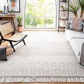 Safavieh Boho Teppich für Wohnzimmer, Esszimmer, Schlafzimmer - Casablanca Collection, Kurzer Flor, Elfenbein, 180 x 180 cm