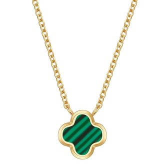Glanzst&uuml;cke M&uuml;nchen Halskette - Edelstahl Halskette Malachit (synth.) Kleeblatt - Gr. unisize - in Gold - f&uuml;r Damen