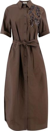 Brunello Cucinelli Femme, Robes, Brun, Taille: 38 FR Robe avec Broderie &Eacute;blouissante des Fonds Marins