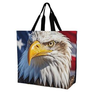 Generic Eagle &Agrave; T&ecirc;te Blanche Avec Drapeau Sac Courses L&eacute;ger Sacs De Courses Grand Sac Fourre Tout Pour Travail Shopping Voyage