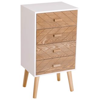 HOMCOM Nachttisch Nachtkommode Flurkommode mit Schubladen Holz wei&szlig; + Natur 40 x 30 x 75 cm