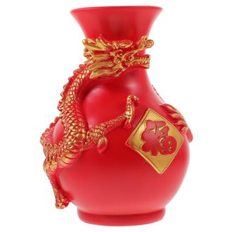 DOITOOL Rote Resin Blumenvase mit Drachenmotiv Kunstvolle Deko für Wohnzimmer und Schlafzimmer Vintage Design Korrosionsbeständig Tischdeko für Trockenblumen 