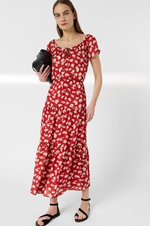 Gerard Darel Robe longue pliss&eacute;e &agrave; fleurs - RIFKA - Rouge baiser