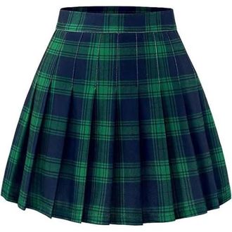 Generic Jupe Carreaux Femme Taille Haute, Jupe Pliss&eacute;e Grande Taille Chic et &eacute;l&eacute;gant D&eacute;contract&eacute;e A-Ligne Mini Jupes Evas&eacute;e Ete Basiques Uniforme Mode pour Co