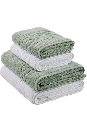 Esprit Frottierset, Wei&szlig;, Salbeigr&uuml;n, Textil, 4-teilig, Uni, 50x100 cm, saugf&auml;hig, Badtextilien, Handtuch-Sets