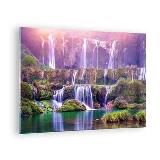Arttor Bilder auf Glas Wasserfall Natur Glasbild 70x50cm Wandbilder Dekoration Wohnzimmer Schlafzimmer Küche Deko Klein Wanddeko Bild im Glas Wand Kunstdruck