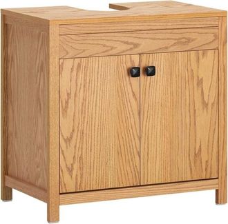 SoBuy BZR98-SN Meuble sous-Lavabo, Meuble sous-Vasque à 2 étages réglable et 2 Portes, Meuble de Rangement de Salle de Bain, Placard de Rangement, Naturel