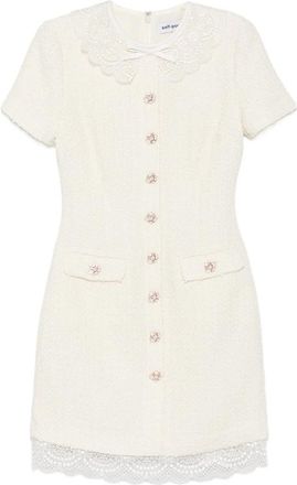 Self Portrait Lace-trimmed Boucl&eacute; Mini Dress