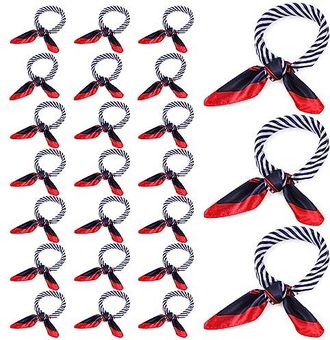Hicarer 24 Paquets &Eacute;charpes Carr&eacute;es Nautiques en Soie Imit&eacute;e Foulards de Cou Marins en Rouge Blanc Bleu (Style Classique)
