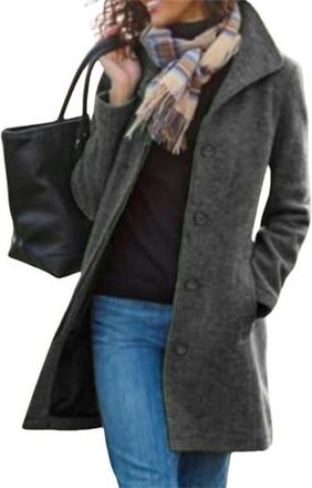 Generic Long caban pour femme, manteau dhiver en laine mélangée, col montant, boutonnage simple, veste blazer épaisse (gris, XL)