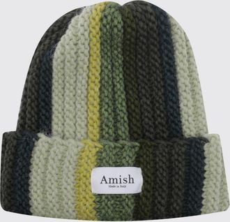 Amish Mehrfarbig gestreifte Beanie aus Woll-Alpaka-Mischung mit Umschlag