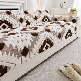 Generic Plüsch-Sofakissen Sofabezug, Sofaüberwürfe Für Alle Jahreszeiten Sofaschoner Waschbare Möbelschutzdecke(Coffee,110x210cm)