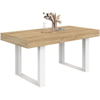 IDMarket Table &agrave; manger extensible rectangle PHOENIX 4-6 personnes bois et blanc 120-160 cm