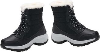 Garneck Bottes de Neige DHiver pour Femmes &agrave; Lacets Bottines -Mollet Doubl&eacute;es de Fausse Fourrure Semelle Antid&eacute;rapante en Caoutchouc Taille 41 Couleur Noire C