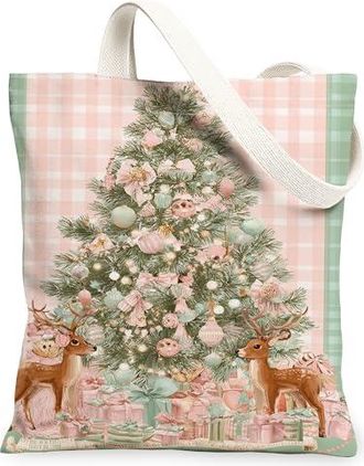 Generic Sac fourre-tout en toile motif arbre de Noël, motif floral vintage, sacs dépicerie réutilisables, légers et lavables en toile pour vacances, voyage, p