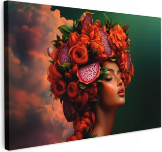 MuchoWow &copy; Wandbilder Gro&szlig; 120x80 cm XXL Schlafzimmer Home Deko Wohnung Bild Wohnzimmer Fotoleinwand Wand Bilder Leinwand Wall Decor Frau - Getr&auml;nk - Obst - Ro