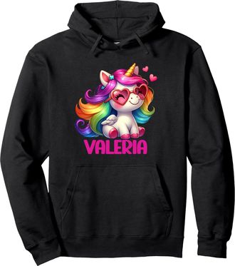 BDAZ Valeria Personalisierter Name, buntes Einhorn f&uuml;r Damen und M&auml;dchen Pullover Hoodie