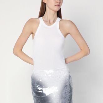 Sportmax Geripptes wei&szlig;es Tanktop aus Seidenmischung