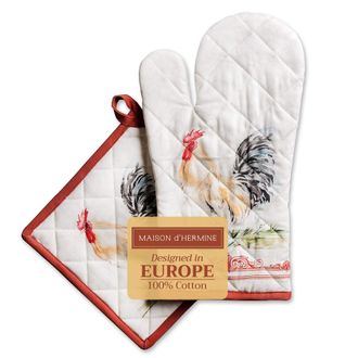Maison d'Hermine Ofenhandschuh(19cm x 33cm) & Topflappen(20cm x 20cm) Ostern K&uuml;chenhandschuh aus 100% Baumwolle + Topflappen, hitzebest&auml;ndig f&uuml;r Bankett, Grill, Campag