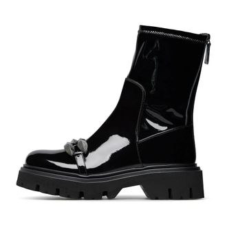 Loriblu Femme, Chaussures, Noir, Taille: 36 EU Bottines combat en cuir verni ornées de pierres