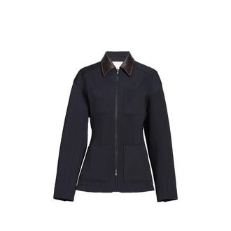 Tibi Veste douvrier cintrée à col contrasté en cuir