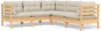 vidaXL 5-tlg. Garten-Lounge-Set mit Creme Kissen Massivholz Kiefer vidaXL