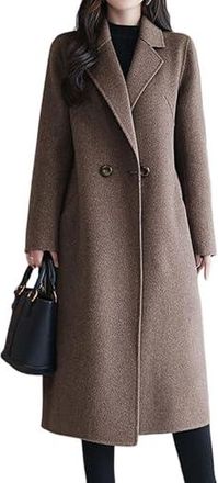 Generic Long Warm Winter Coats for Women Long Wool Blend Coats Notched Collar Double Breasted Pea Coat Fall Winter Outwear Coffee XX Large