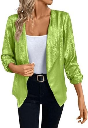 Generic Vestes &agrave; paillettes pour femme, blazer long &agrave; paillettes, veste &agrave; manches longues de couleur unie, cardigan ample et &eacute;l&eacute;gant, d&eacute;contract&eacute;, ouvert sur 