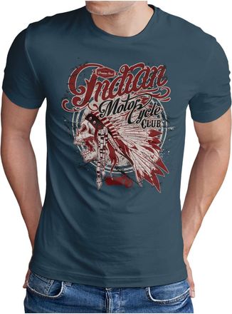 OM3 Indian-Motorcycle-Club T-Shirt - Herren - Skull Chopper Bike Motorbike - Denim, XXL