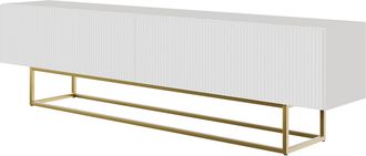 Selsey TV Schrank Board Sideboard Fernsehtisch Fernsehschrank 175 cm Goldene Beine Gefr&auml;ste Front Wei&szlig; Veldio