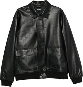 Carhartt Work in Progress Homme, Vestes, Noir, Taille: XL Veste en cuir &agrave; col classique