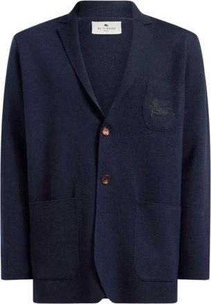 Etro Einkn&ouml;pfiger Wollblazer mit besticktem Logo - - Jackets - Herren - Blau - L