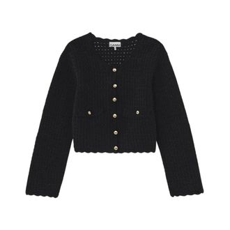 Ganni Chenille-H&auml;kel-Cardigan - - Knitwear - Damen - Schwarzk - L