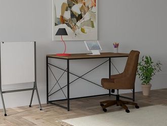 Hanah Home Industrial Study Desk, Walnut & Black, 121 x 72 x 60 cm | 100% Melamine Coated Particle Board, 18 mm Thick | Sturdy Metal Frame, Elegant Design for Mo