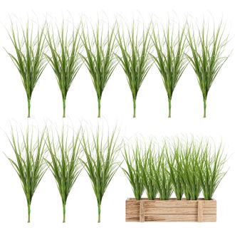 Cabilock 12st&uuml;cke Kunstrasen F&uuml;r Dekoration K&uuml;nstliche Gras Pflanzen Simulation Grass Ornament Kunststoff Gr&uuml;n Wartungsfreie Garten Requisiten Home Office Schm