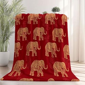 Generic Plaid Couverture Chaude en Flanelle Douce Imprim&eacute; 3D Motif Style Tribal Animal Texture d&eacute;l&eacute;phant, Couverture Polaire en Flanelle Rouge fonc&eacute; pour Cana