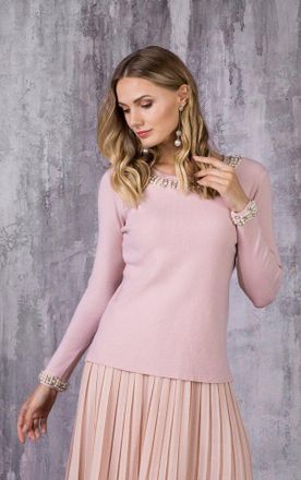 Passioni Strickpullover mit Perlensaum