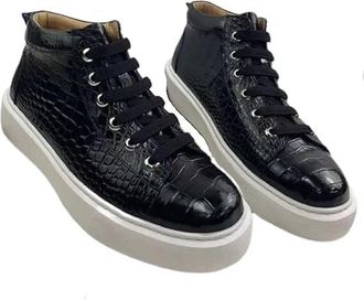 Generic Authentique v&eacute;ritable peau de crocodile pour hommes, chaussures d&eacute;contract&eacute;es &agrave; haute lev&eacute;e en cuir dalligator v&eacute;ritable, chaussures plates &agrave; lacets p