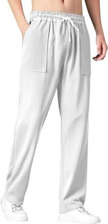 Generic Pantalon d&eacute;t&eacute; en coton et lin pour homme - Pantalon dentra&icirc;nement d&eacute;contract&eacute; - Pantalon fin et droit - Respirant, blanc, 3XL