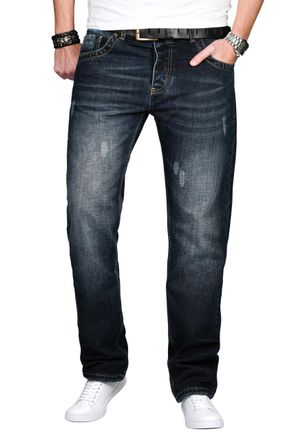 Alessandro Salvarini Herren Jeans Comfort Fit gerades Bein Komfort-Jeans Denim Jeanshose [AS-210-Dunkelblau-W36-L34]