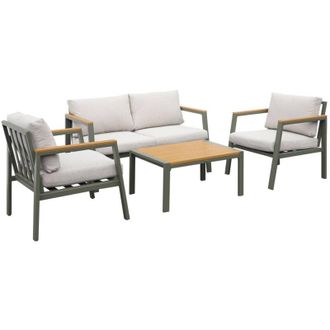 Sweeek Gartenlounge-Set aus Aluminium und Polywood, 4-Sitzer Khaki / Beige