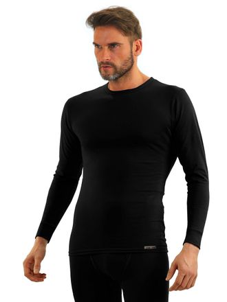 Sesto Senso Herren Langarm Unterhemd Schwarz Baumwolle Funktionsunterhemd mit Rundhalsausschnitt Funktionsshirt Thermo Unterw&auml;sche Winter 3XL Schwarz